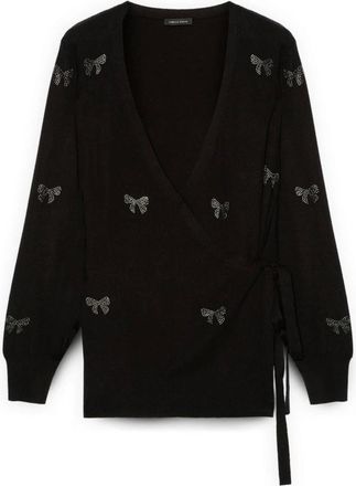 Fiorella Rubino Femme, Pulls, Noir, Taille: 42 FR Cardigan &agrave; noeuds et fermeture portefeuille