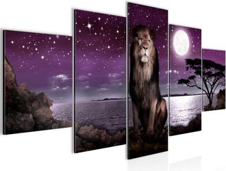 Runa Art Wandbilder Afrika Löwe 5 Teilig Bild auf Vlies Leinwand Deko Wohnzimmer Schlafzimmer Mond Lila Grau 022952b