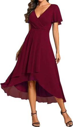 Generic Robe portefeuille en mousseline de soie avec col en V pour femme, robe dinvit&eacute;e de mariage, robe de cocktail, robe de plage &eacute;l&eacute;gante et fluide style b