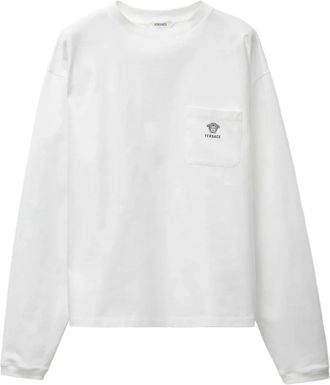 Versace Homme, Tops, Blanc, Taille: M T-shirt en jersey de coton brod&eacute;