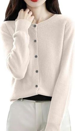 Generic Cardigan classique &agrave; col rond boutonn&eacute; en cachemire pour femme, pull en tricot doux &agrave; manches longues, cardigan d&eacute;contract&eacute; pour femme, sable, XXL