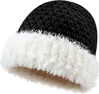 Generic Chapeau pliable fait &agrave; la main en laine chaude pour femme - Chapeau tricot&eacute; coupe-vent - Chapeau pour homme - Vert citron, Noir, Taille unique