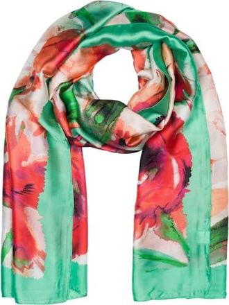 styleBREAKER Écharpe pour femmes avec motif de fleurs colorées dans un style aquarelle, foulard léger et soyeux 01016238, couleur:Vert