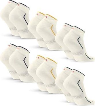 Danish Endurance Chaussettes de Sport Rembourrées, en Coton Bio, pour Hommes & Femmes, Lot de 3 ou 6 Multicolore (2xBlanc cassé/Vert foncé, 2xBlanc cassé/Bleu marine, 