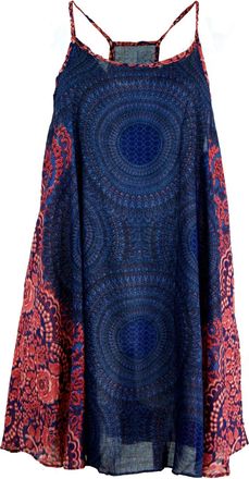Guru Shop Boho Mandala Minikleid, Tr&auml;gerkleid, Strandkleid, Tank Top - Dunkelblau/Fuchsia, Damen, Synthetisch