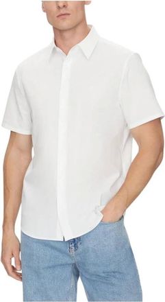 Calvin Klein Homme, Chemises, Blanc, Taille: XL Chemise &agrave; Manches Courtes en Lin M&eacute;lang&eacute;
