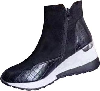 Generic Bottines Femme Patchwork Cuir Tendances Sport Bottines Courtes Grande Taille Chaudes Compens&eacute;es L&eacute;g&egrave;res Antid&eacute;rapant Chaussures Confortables 41 Le Noi