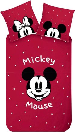 Disney Renforcé Wende Bettwäsche 135x200cm Mickey Mouse Minnie Schleife Rot Weiß Wende Reißverschluss