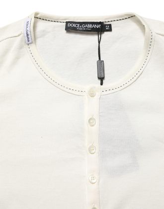 Dolce & Gabbana Mens Henley Pullover Shirt White Cotton