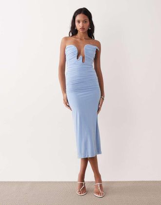 Bardot Julane - Robe bandeau mi-longue en tulle - Bleu