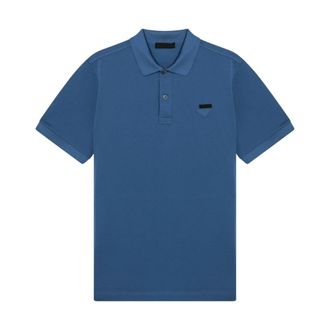Prada Cotton Polo with Logo - - Tops - Herren - Blau - XS