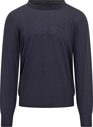 Brunello Cucinelli Homme, Pulls, Bleu, Taille: 2XL Fine Wool-Cashmere Sweater