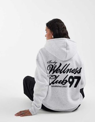 Cotton On Hochwertiger, flauschiger Kapuzenpullover in meliertem Wolkengrau mit Grafikprint