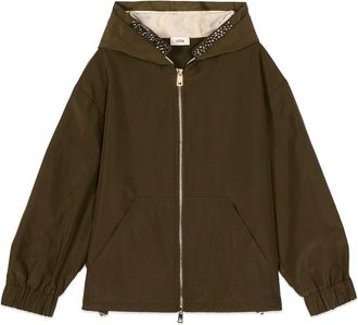 Oltre Femme, Vestes, Vert, Taille: 42 FR Veste en nylon avec d&eacute;tail de bijou