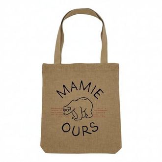 Fabulous Sac Shopping Tote Bag Aspect Lin - Mamie Ours Famille Animal Polaire - Sac de Courses Toile Epaisse 360g Beige Naturel Cabas Port&eacute; Epaule Solide Impri
