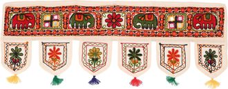 Guru Shop Indischer Wandbehang, Orientalischer Wimpel mit Pailletten, Türbehang - Elefant Weiß, Baumwolle, 30x85x0 cm