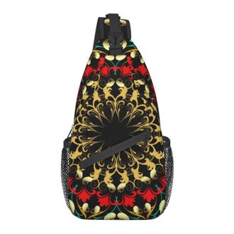 AOOEDM Anti-Diebstahl-Umhängetasche, für Blumen-Paisley-Mandala-Muster, Rot, Türkis, Gold, Schulter-Crossbody-Rucksack, wasserdichte Brusttasche, Leichter, l