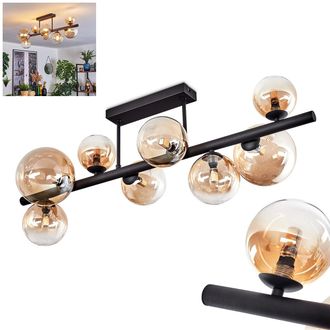 HOFSTEIN Deckenleuchte Chehalis, 8-flammige Deckenlampe aus Metall/Glas in Schwarz/Bernstein/Klar, Leuchte im Retro/Vintage-Design (Schirme &Oslash; 10, 12, 15cm), G9