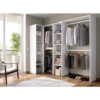 Dmora Kleiderschrank Quadro, Struktur f&uuml;r begehbaren Eckschrank, offene Eckgarderobe, 228 x 79 x 187 cm, Wei&szlig; - Dmora