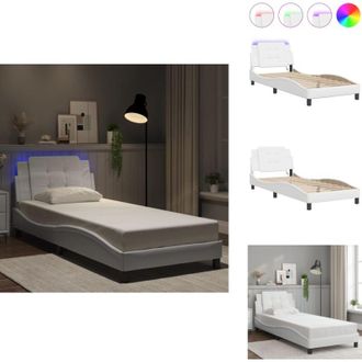 vidaXL Bettgestell mit led Wei&szlig; 100x200 cm Kunstleder - Bettrahmen - Schlafzimmerm&ouml;bel - Led-Bett - Kunstlederbett - Doppelbett