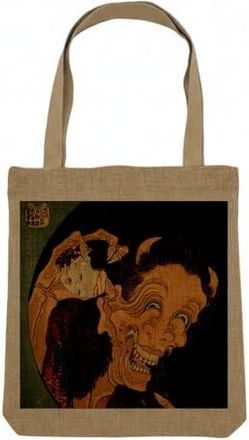 Fabulous Sac Shopping Tote Bag Aspect Lin - Hokusai Art Japonais Peinture Demon Beaux Arts - Sac de Courses Toile Epaisse 360g Beige Naturel Cabas Port&eacute; Epaule