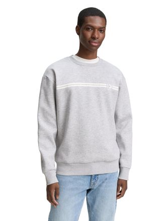 Tom Tailor Herren 1047941 Crewneck Sweatshirt mit Print, 15398-Light Stone Grey Melange, M