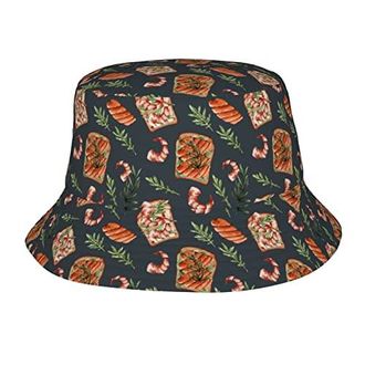 Generic Anti-UV Chapeau de Pêcheur Saumon, crevettes et Autres Aliments Chapeaux de Soleil de Plage Mode Beach Sun Hat pour Femmes Outdoor activités