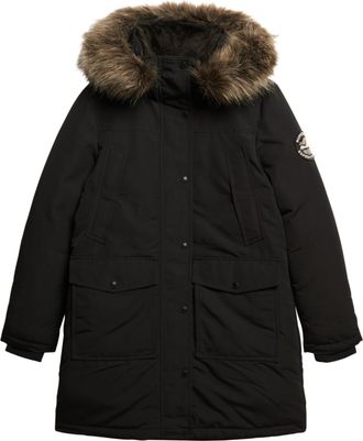 Superdry Damen Everest Parka mit Kunstfellbesatz Schwarz 40
