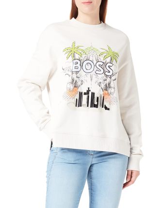 BOSS Womens C_Eslit_Print Sweatshirt, Open White118, M