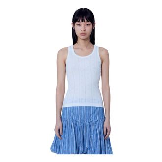 Ganni D&eacute;bardeur c&ocirc;tel&eacute; compact en jersey pointelle - Femme - Tops - Blanc - Taille: 36 FR