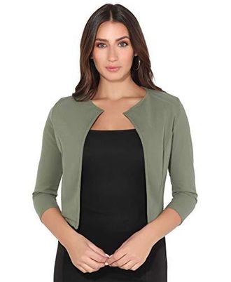Krisp Bol&eacute;ro Femme Veste Chic &Eacute;l&eacute;gant Manches 3/4 Soir&eacute;e C&eacute;r&eacute;omonie F&ecirc;te Grande Taille, Kaki, 48, 5026-KHA-20