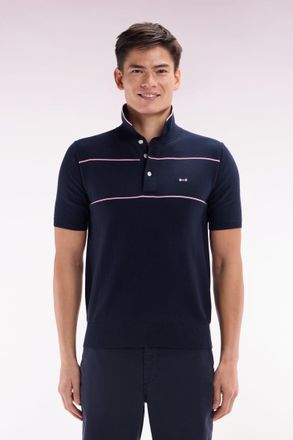 Eden Park Pull Manches Courtes &Agrave; Col Polo En Coton Marine Et Rose Coupe Droite