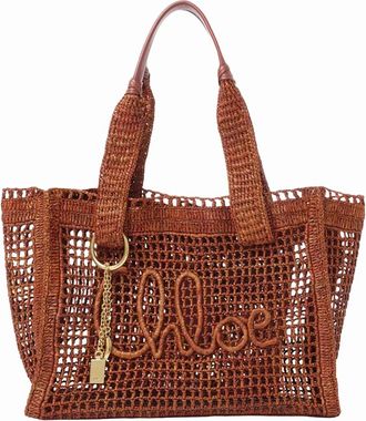 Chlo&eacute; Femme, Sacs, Brun, Taille: ONE Size Crocheted Raffia Tote