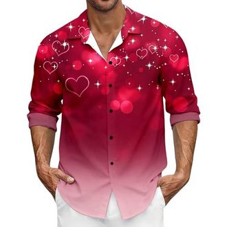 Generic Chemise &agrave; manches longues pour la Saint-Valentin 2026 avec imprim&eacute; coeur pour une tenue d&eacute;contract&eacute;e et &eacute;l&eacute;gante avec coupe moderne et tissu confortab