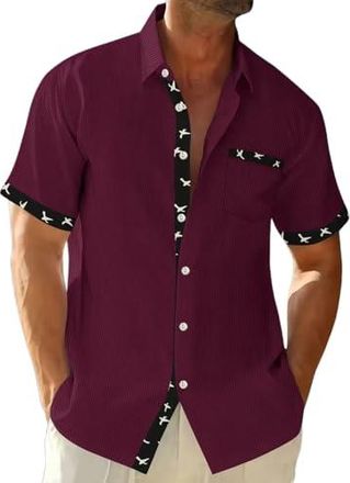 Generic Chemise hawa&iuml;enne pour Homme - &Eacute;t&eacute; Loisirs Manches Courtes Coupe Droite Basic de Plage boutonn&eacute;e Imprim&eacute; hawa&iuml;en daffaires p&ecirc;che l&eacute;g&egrave;re