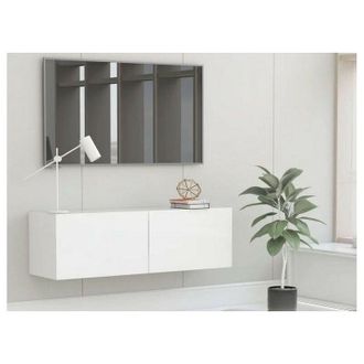 Les Tendances Meuble TV suspendu 2 portes bois blanc Oned 100cm