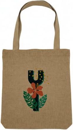 Fabulous Sac Shopping Tote Bag Aspect Lin - Y Yvonne Yseult Lettre Pr&eacute;nom Fleurs Tropicale Exotique - Sac de Courses Toile Epaisse 360g Beige Naturel Cabas Por
