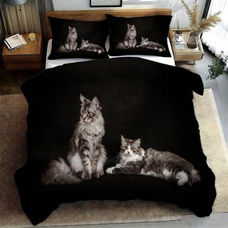 Generic Bettw&auml;sche 135x200 Minimalistisch Bettbezug 135x200 Zwei Katzen Bettbezug mit 2 Kissenbez&uuml;ge 80x80cm, Bettw&auml;sche-Sets Microfaser mit Rei&szlig;verschluss b1