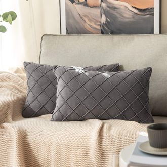 Miulee 2er Set Samt Kissenbezug Gitter Sofakissen Dekokissen Kissenh&uuml;lle Kissenbez&uuml;ge Couchkissen Kissen Samtkissen Weich Einfarbig Zierkissen ohne F&uuml;llung f