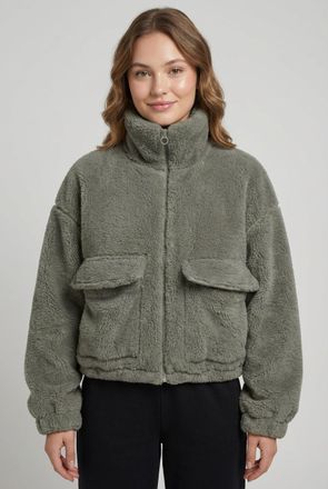 Only Pl&uuml;schjacke ONLY ONLANNA CONTACT LIFE SOL JACKET CC OTW, Damen, Gr. XS, smokey olive, Pl&uuml;sch, Obermaterial: 100% Polyester, unifarben, normal, Jacken,