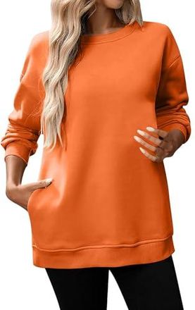 Generic Sweatshirts pour femmes - Hauts dhiver pour femmes - Couleur unie - Haut surdimensionn&eacute; &agrave; col rond - Manches longues - Automne - Hiver - D&eacute;contract&eacute; -