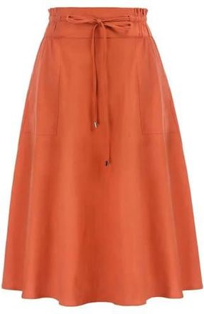 Generic Jupes mi-Longues d&eacute;contract&eacute;es en Coton et Lin pour Femme - Jupe trap&egrave;ze pliss&eacute;e &agrave; la Taille avec Poches - Taille Haute &eacute;vas&eacute;e - Corail - XL