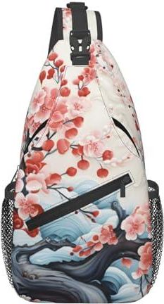 Generic Sacoche Tactique Motif prune artistique Casual Sling Sac &agrave; Bandouli&egrave;re Durable Sac DEpaule pour Camping Voyage &eacute;cole