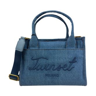 Twinset Femme, Sacs, Bleu, Taille: ONE Size Signature Tote Medium c/Tracolla