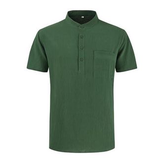 Generic Chemise d&eacute;t&eacute; en coton et lin pour homme - Style d&eacute;contract&eacute; - En coton et lin - Manches courtes - Coupe droite, Vert, XXL