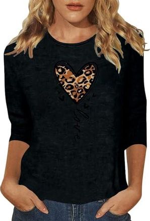 Generic SuWomens T-shirt d&eacute;contract&eacute; &agrave; col rond et manches 3/4 Motif floral, Noir, XXL