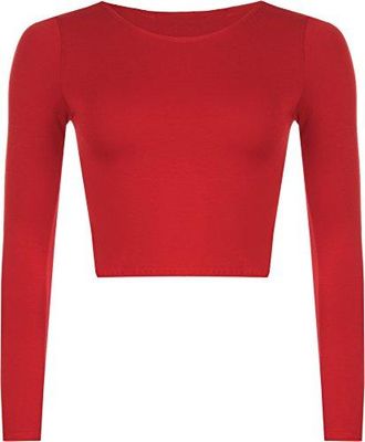 WearAll Haut Court à Manches Longues avec Un col Rond - Haut - Femmes - Rouge - 36-38