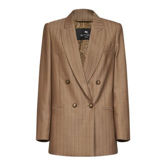 Etro Gestreifter Wolljacquard-Sakko mit doppelreihiger Knopfleiste - - Jackets - Damen - Braun - S