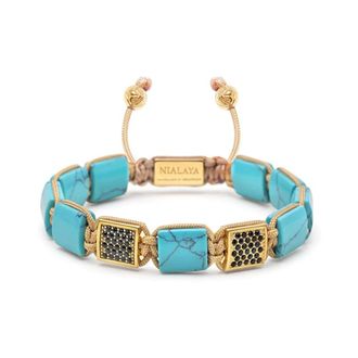Nialaya Femme, Accessoires, Jaune, Taille: XS Womens Turquoise Flatbead Bracelet with Black CZ Diamonds