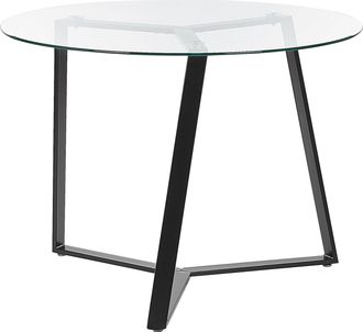 Beliani Runder Esstisch 100 cm Sicherheitsglas dekorative Beine in Schwarz elegant Kebri